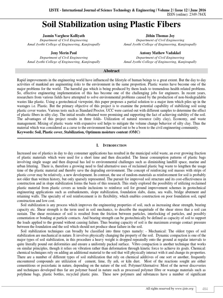 Soil Stabilization Using Plastic Fiber | PDF | Soil | Solid Mechanics