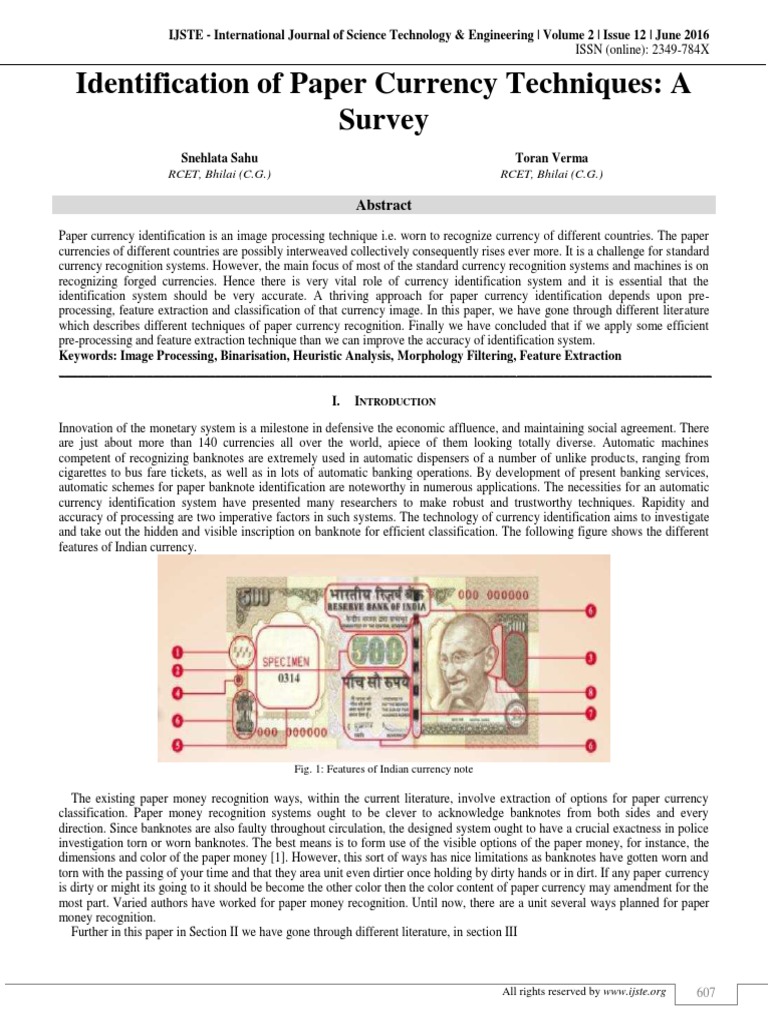 Identification of Paper Currency Techniques: A Survey | PDF | Banknote ...