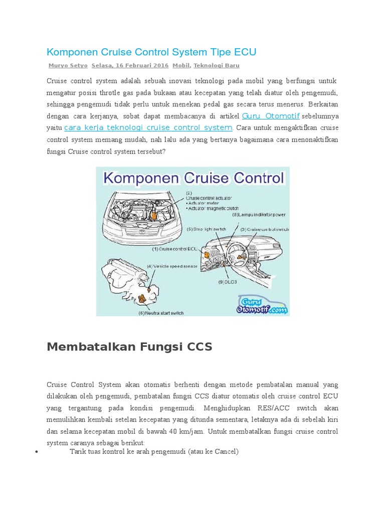 Komponen Cruise Control System Tipe ECU | PDF | Teknologi & Rekayasa
