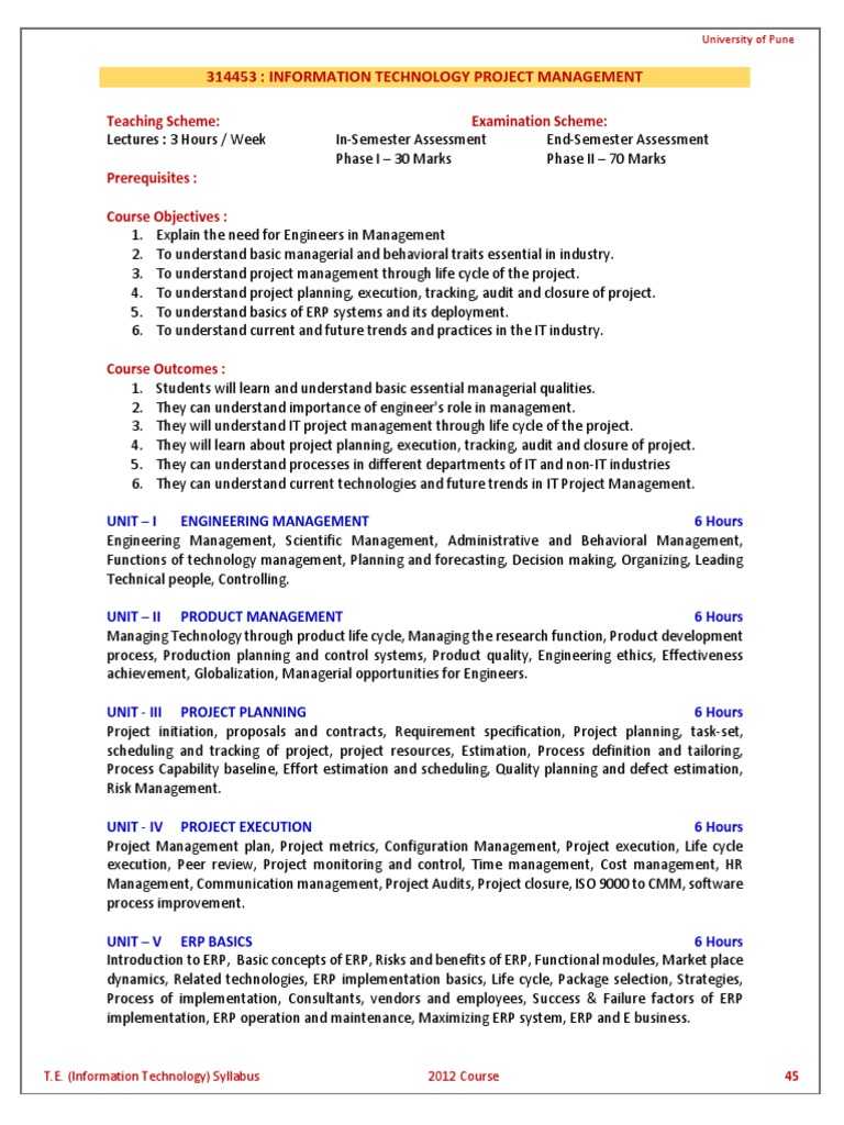 IT Project Management Course Syllabus | PDF | Project Management ...