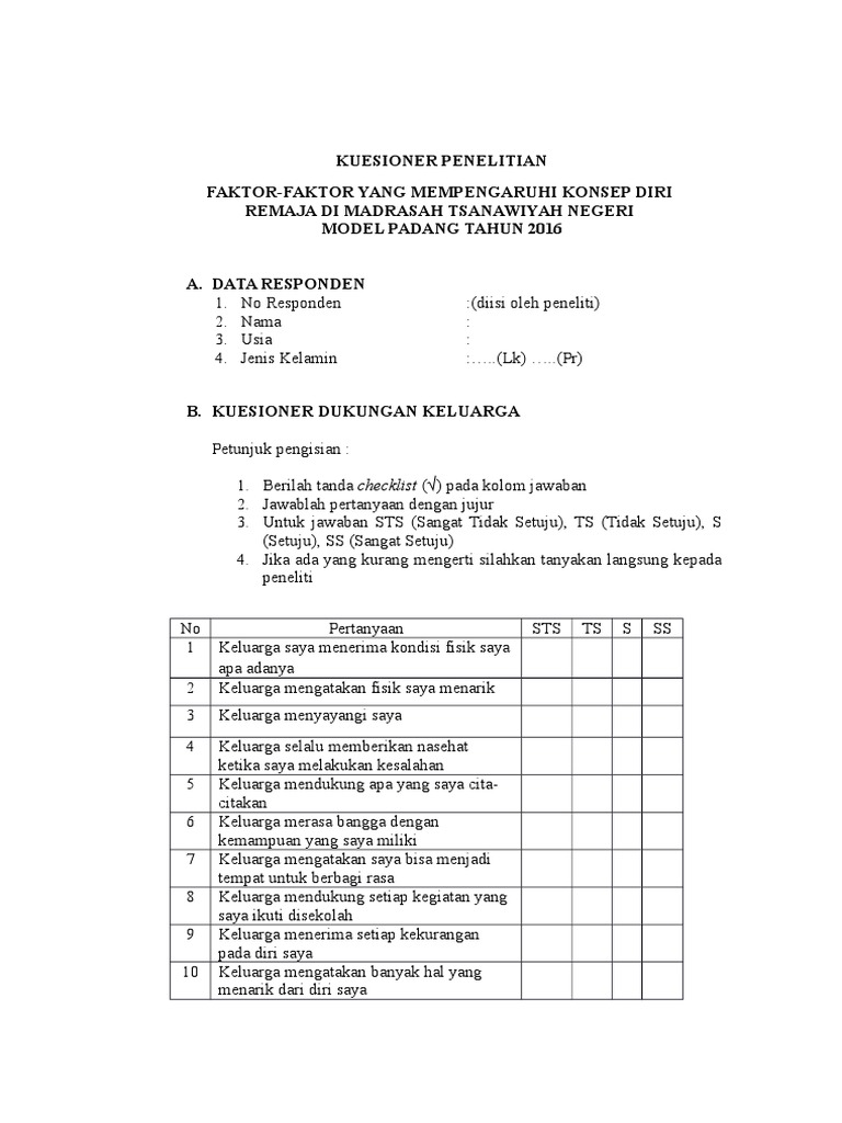 Kuesioner Dukungan Keluarga | PDF