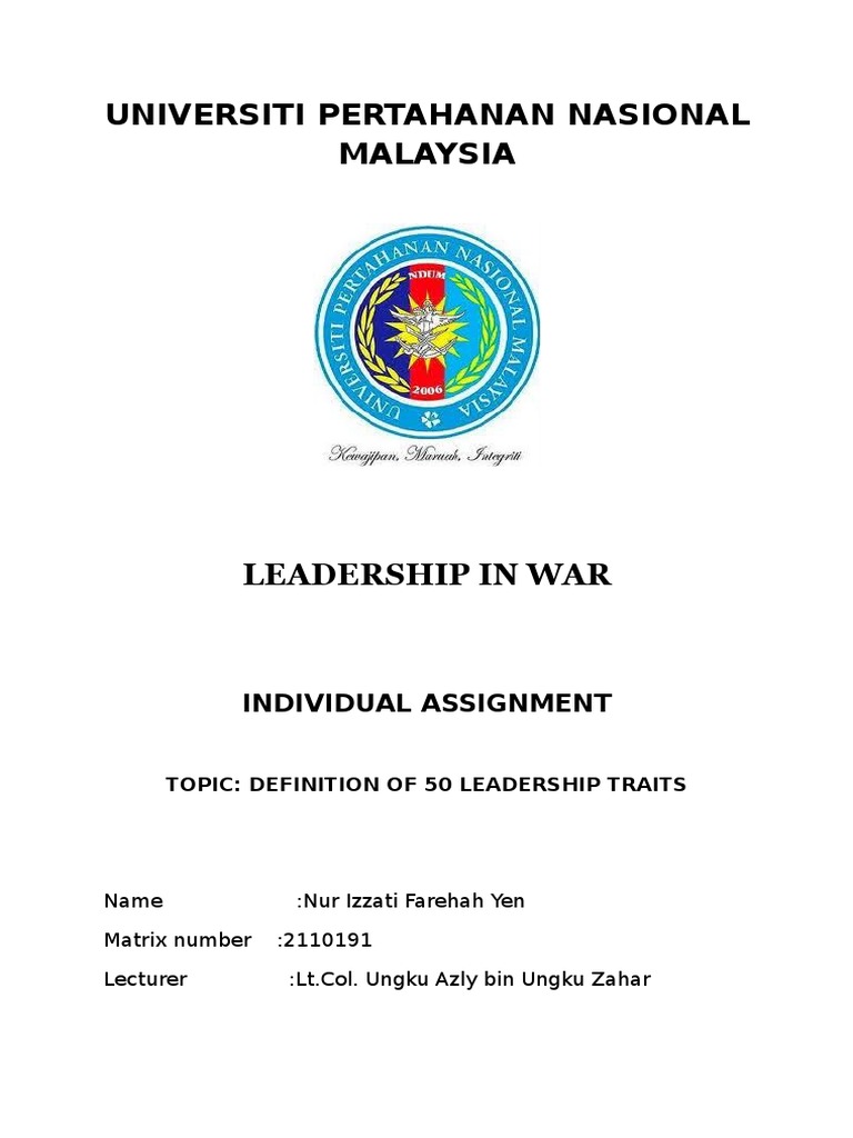 Universiti Pertahanan Nasional Malaysia: Individual Assignment | PDF ...