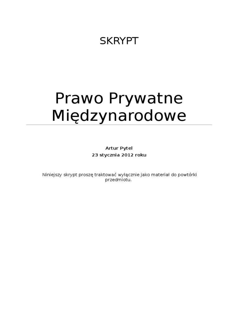 Prawo Prywatne Międzynarodowe - Skrypt 2012 | PDF