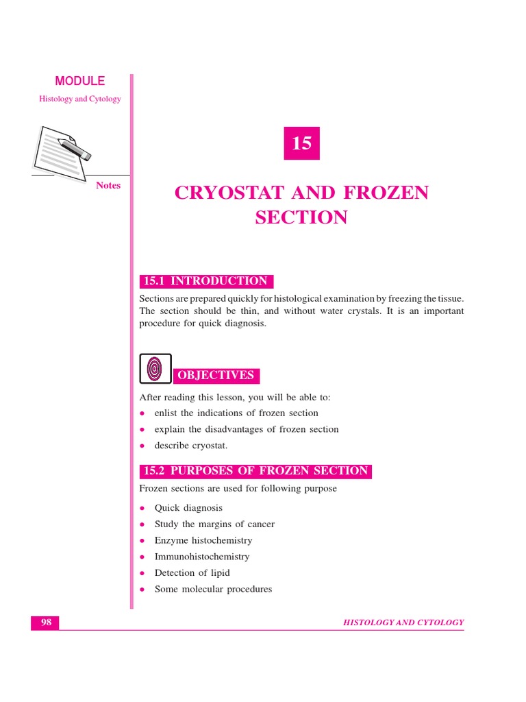 Cryostat and Frozen Section: Notes | PDF | Histology | Chemistry