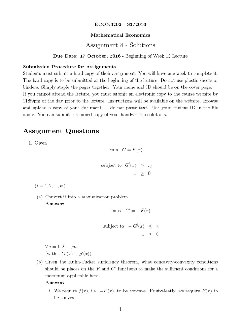 Assignment 8 Sol ECON3202 | PDF | Mathematical Optimization | Algorithms
