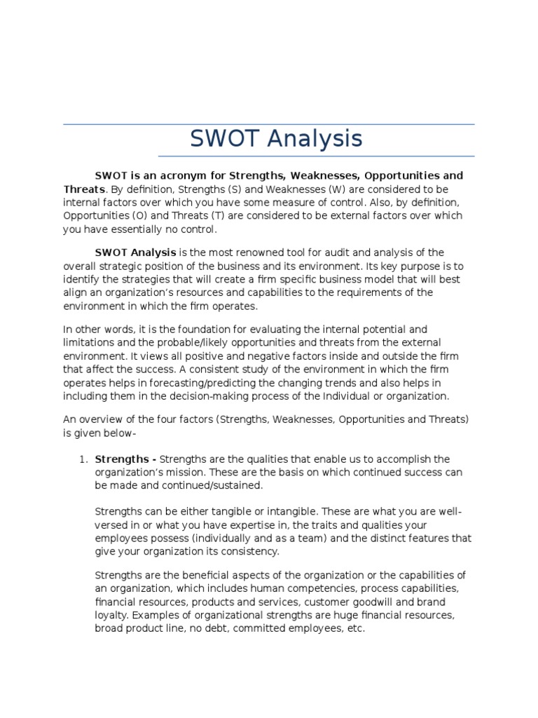 SWOT Analysis | PDF | Swot Analysis | Strategic Management