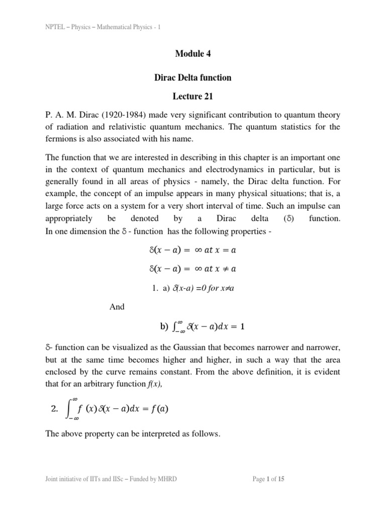 Dirac Delta 1 | PDF | Function (Mathematics) | Quantum Mechanics