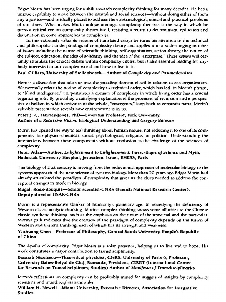 Edgar Morin On Complexity | PDF | Qualitative Research | Reductionism