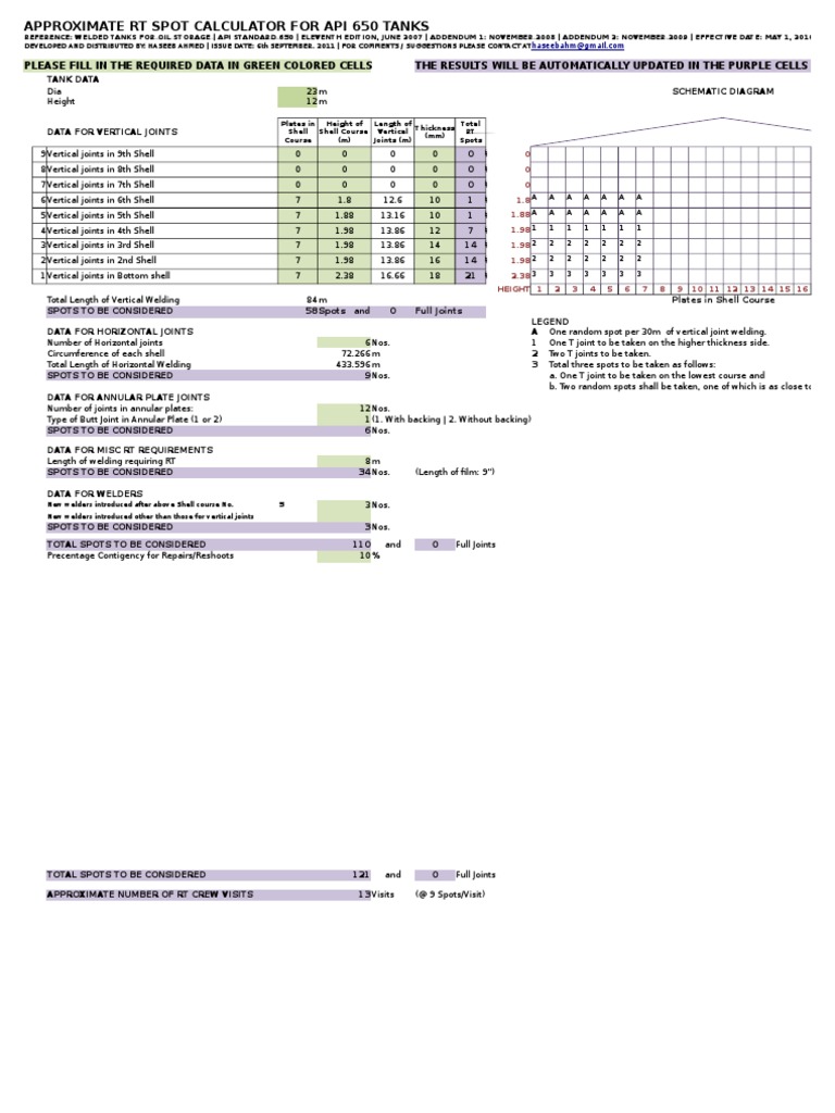 RT Spot Calculator for API 650 Tanks | PDF | Welding | Construction
