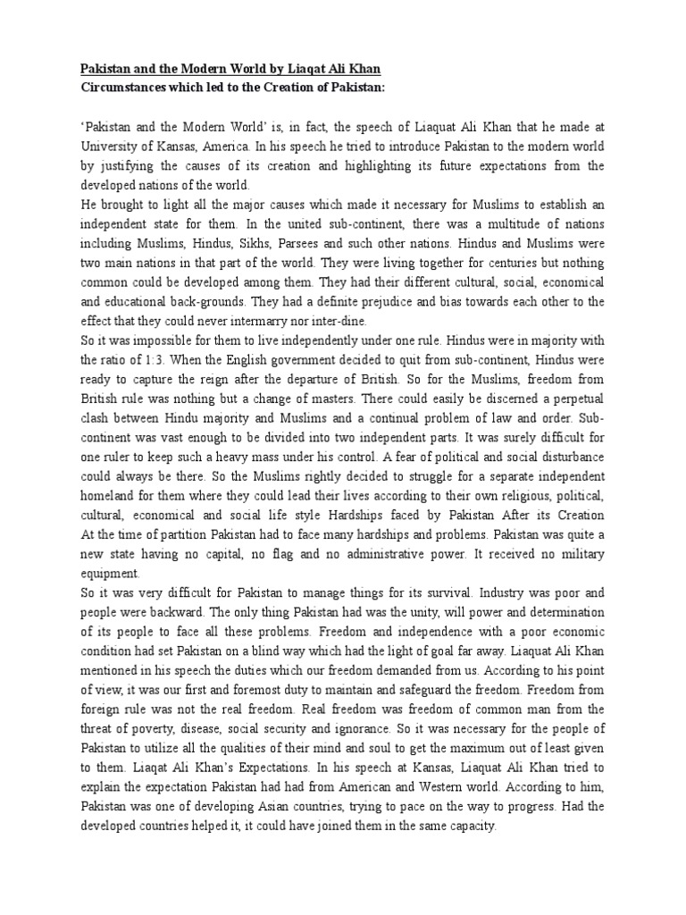 Circumstances Which Led To The Creation of Pakistan:: Pakistan and The ...