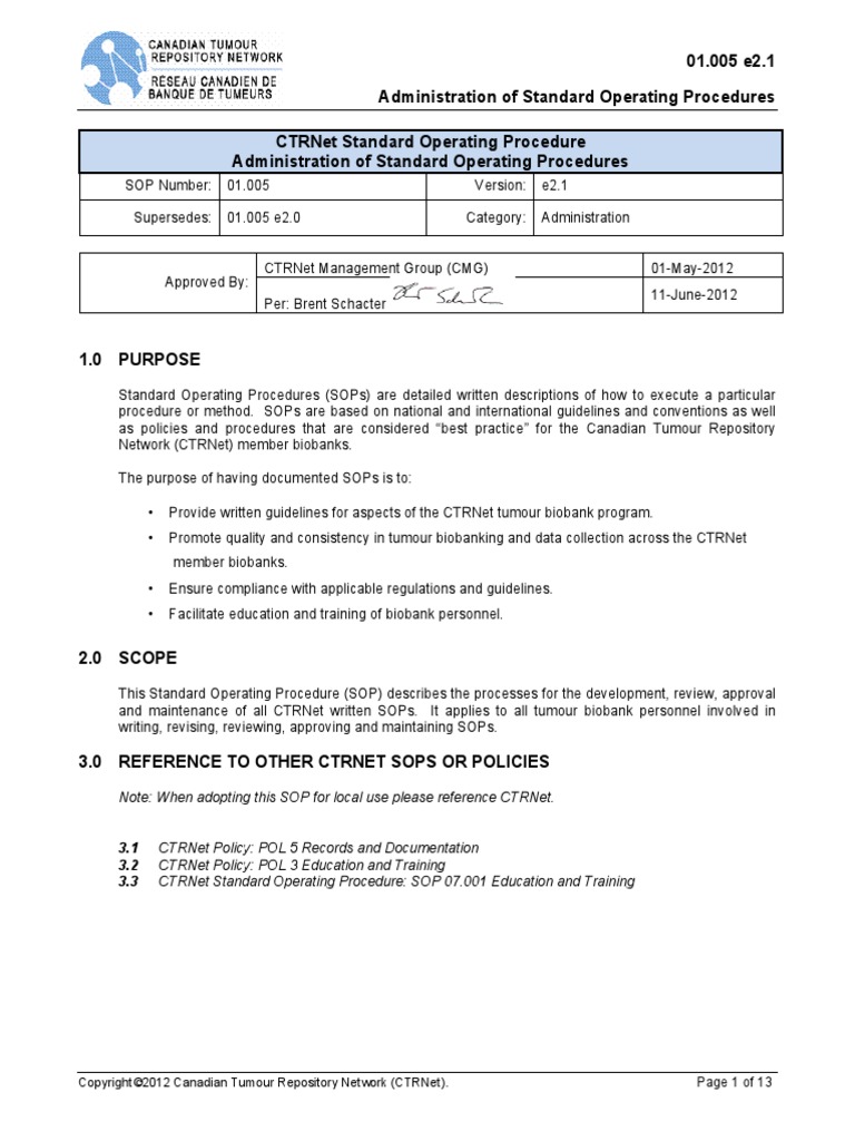 01 005 Administration of Standard Operating Procedures E2 1 | PDF ...