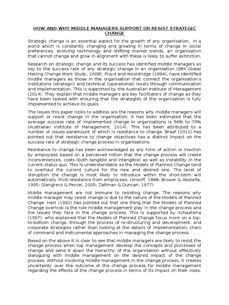 How and Why Middle Managers Support of Resist Strategic Change Final ...