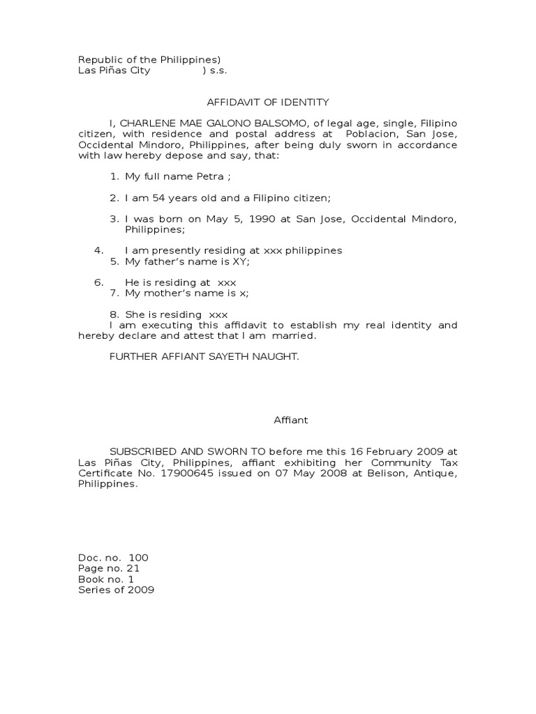 Affidavit of Identity | PDF