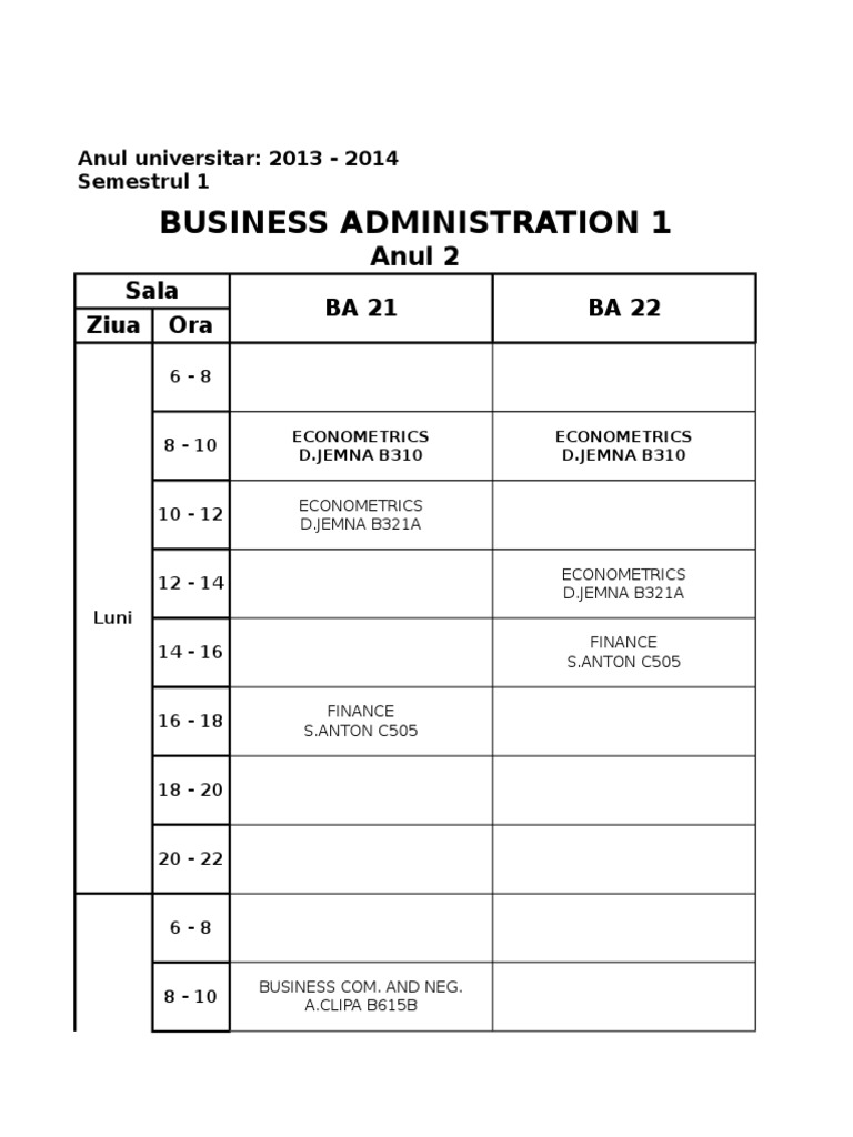 Business Administration Course Schedule | PDF | Technology & Engineering