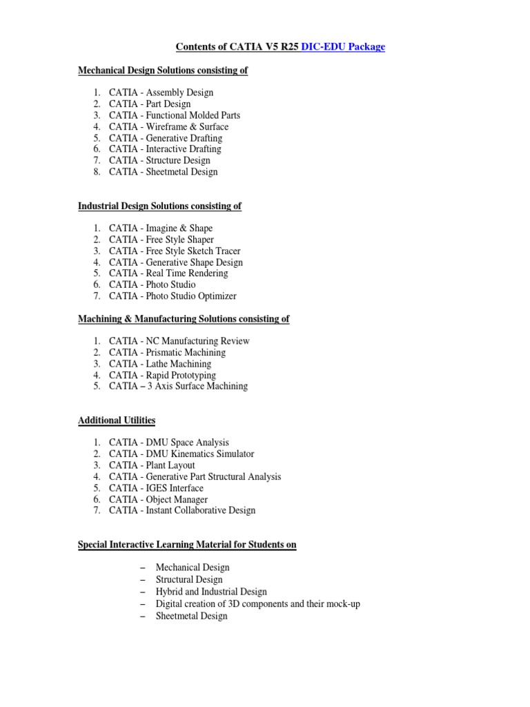 CATIA V5 R25 DIC-EDU Package Overview | PDF | Computer Aided Design ...