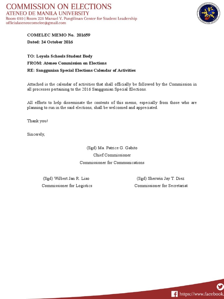 Comelec Memo No 201659 | PDF