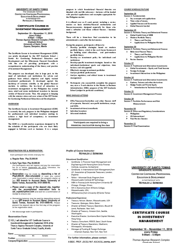 BROCHURE - UST CIM Brochure Septmber 16 2016 | PDF | Modern Portfolio ...
