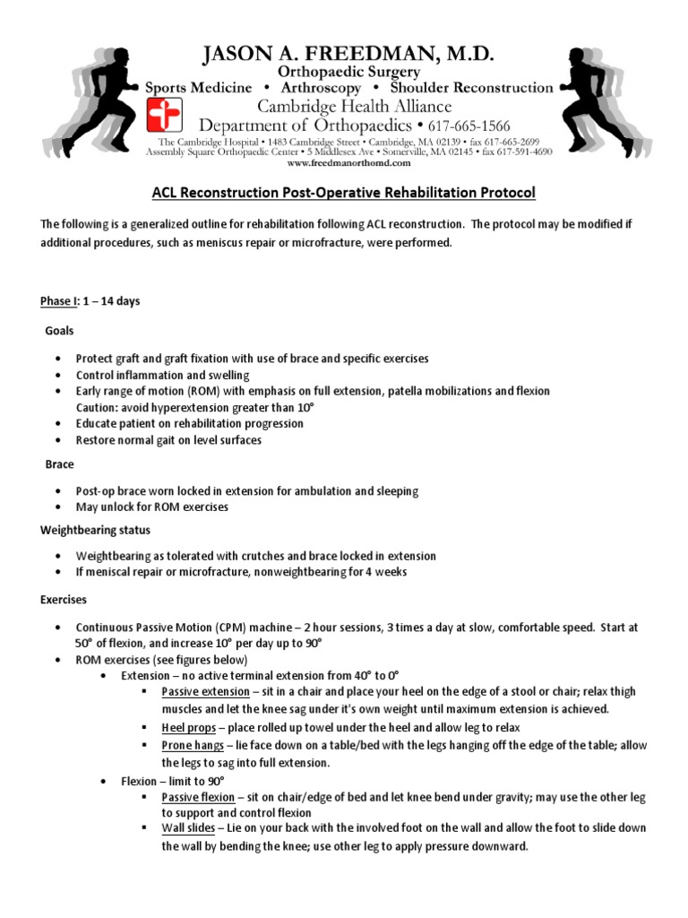 ACL Reconstruction Post Operative Rehabilitation Protocol: Phase I: 1 ...