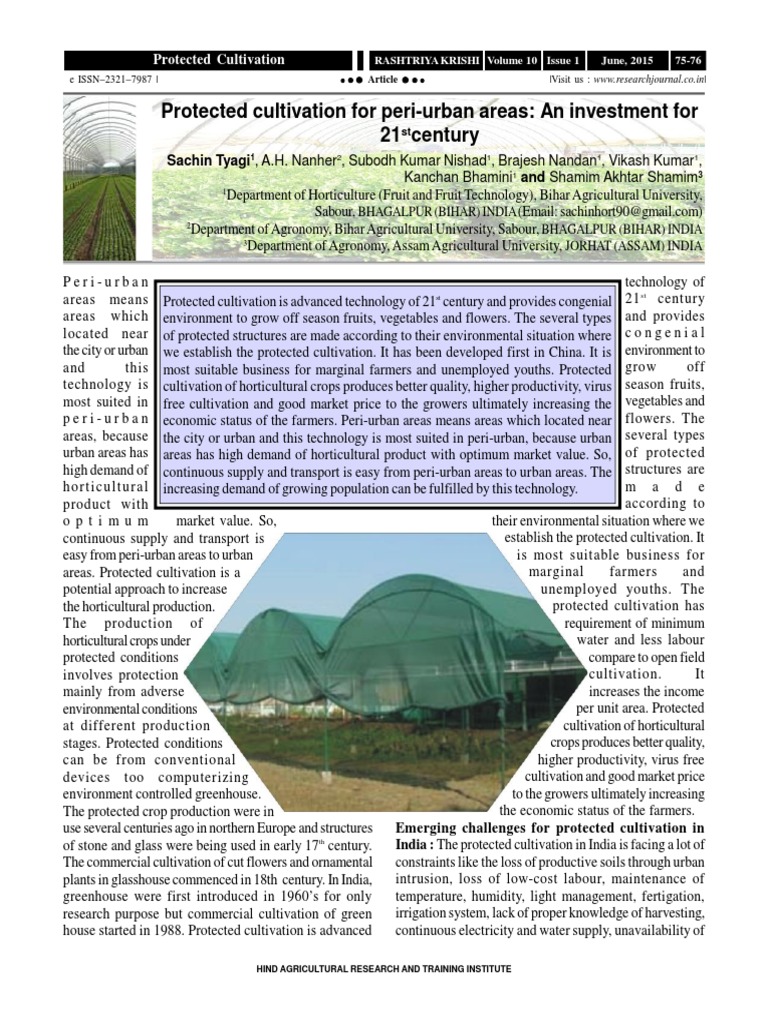Protected Cultivation For Peri-Urban Areas: An Investment For 21 ...