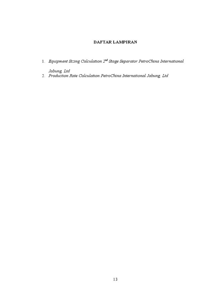Equipment Sizing Calculation 2: Stage Separator Petrochina ...