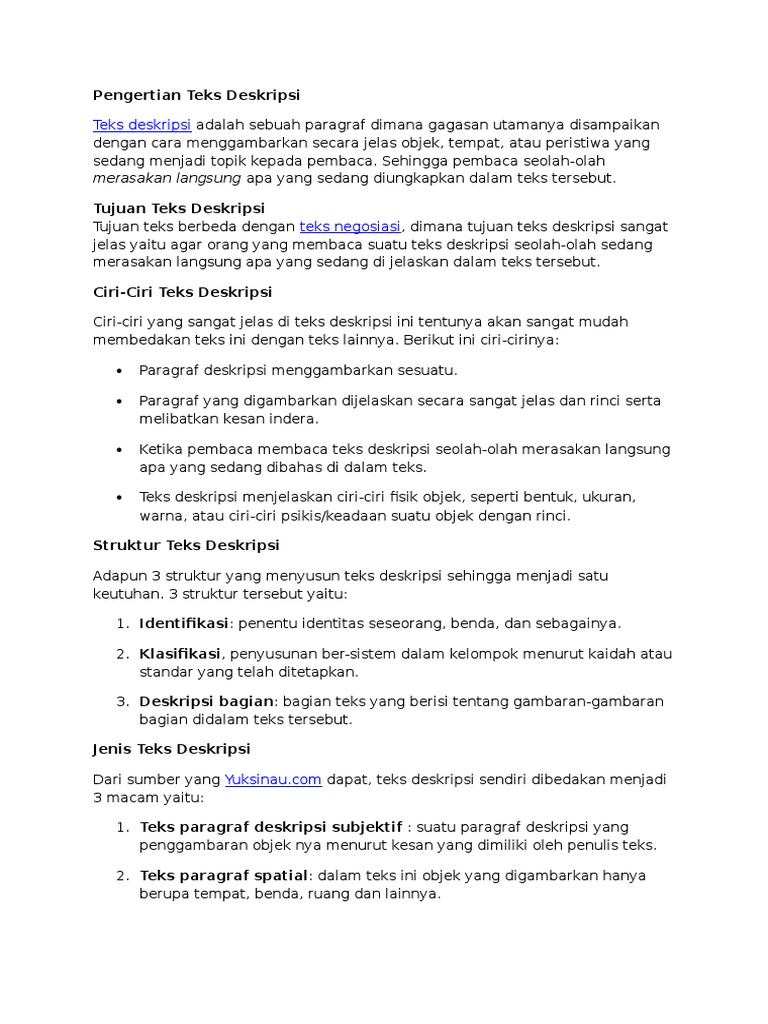 Pengertian Teks Deskripsi | PDF