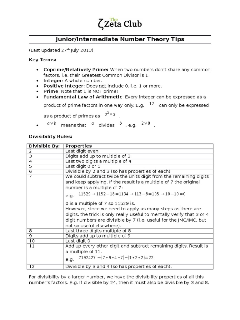 Exploring Key Concepts and Strategies for Tackling Junior/Intermediate Number Theory Problems ...