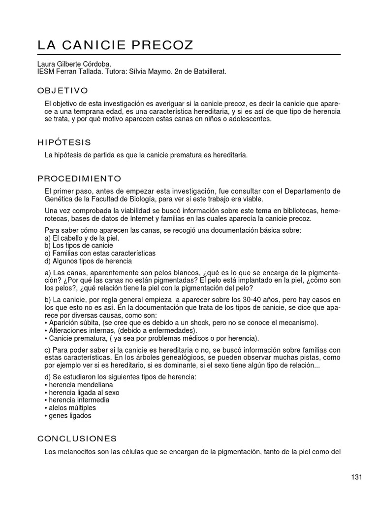 Canicie Precoz | PDF | Mutación | Herencia