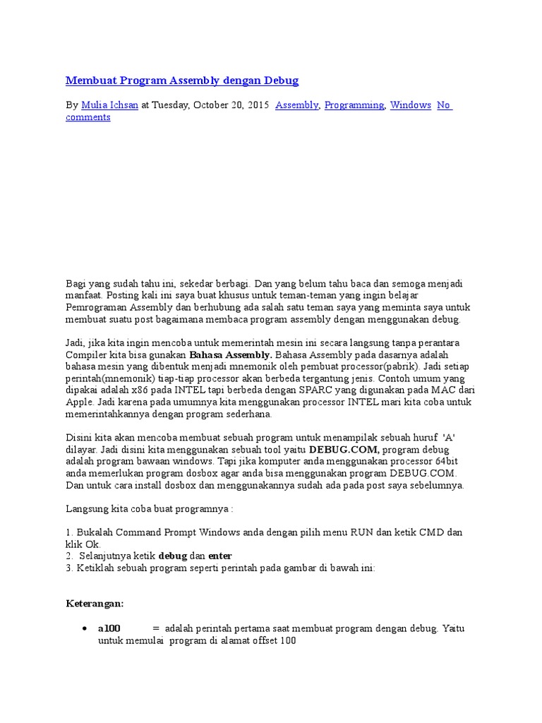 Membuat Program Assembly Dengan Debug | PDF | Metode & Bahan Ajar | Komputer