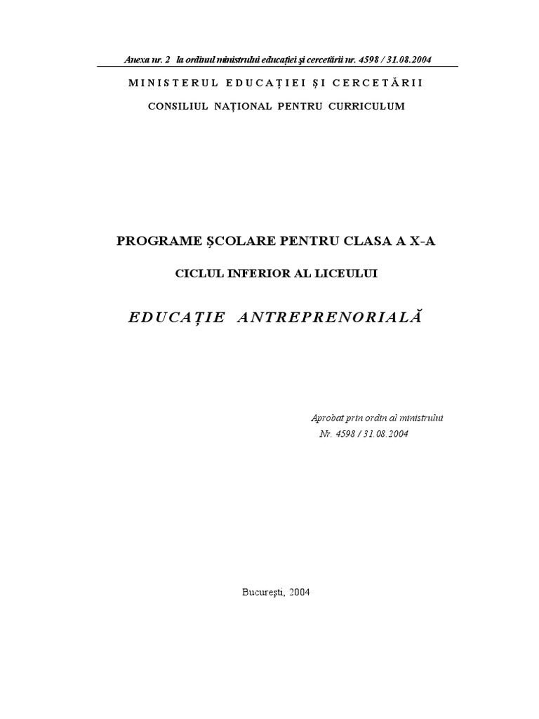 Educatie Antreprenoriala Clasa A 10-A PDF | PDF
