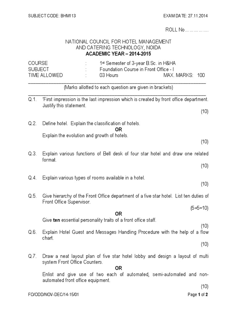 Foundation Course in Front Office - I | PDF | Business | Computers