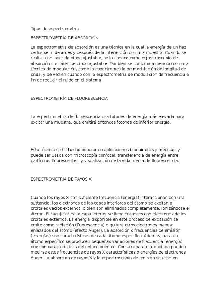 Tipos de Espectrometría y sus Aplicaciones | PDF | Espectro ...