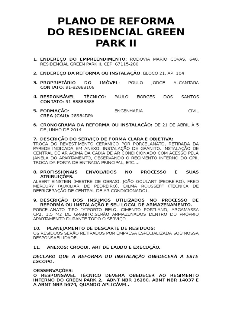 Modelo de Plano de Reforma Do Gp2 | PDF | Ciências e Matemática ...