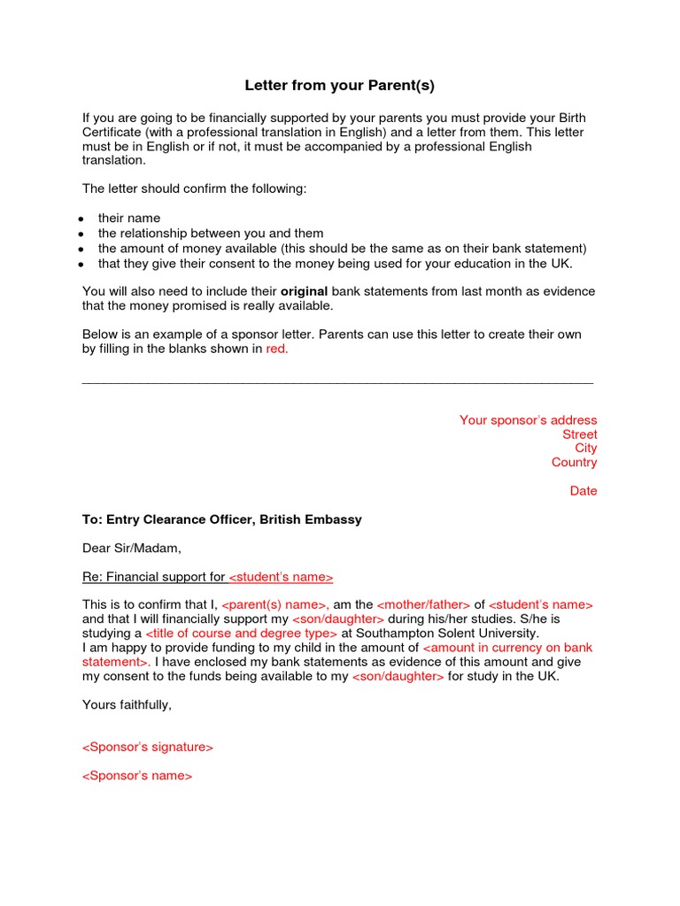 Parent Sponsorship Letter for Education | PDF | Social Science | Law