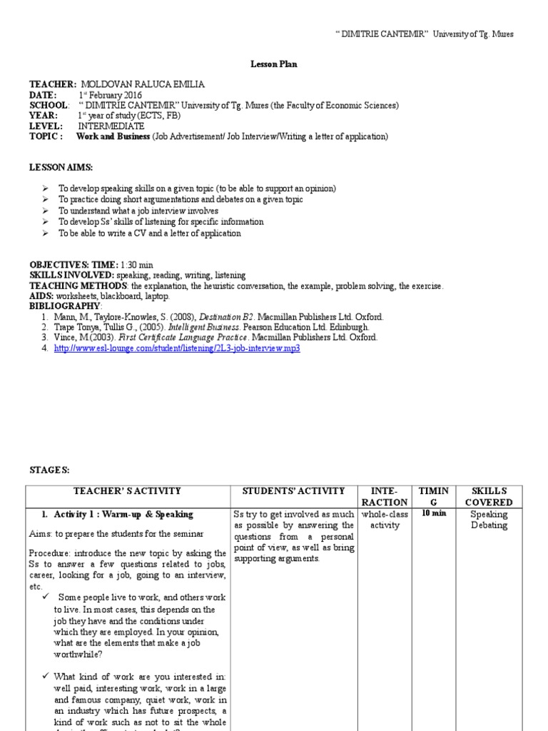 " Dimitrie Cantemir" University of Tg. Mures | PDF | Job Interview ...