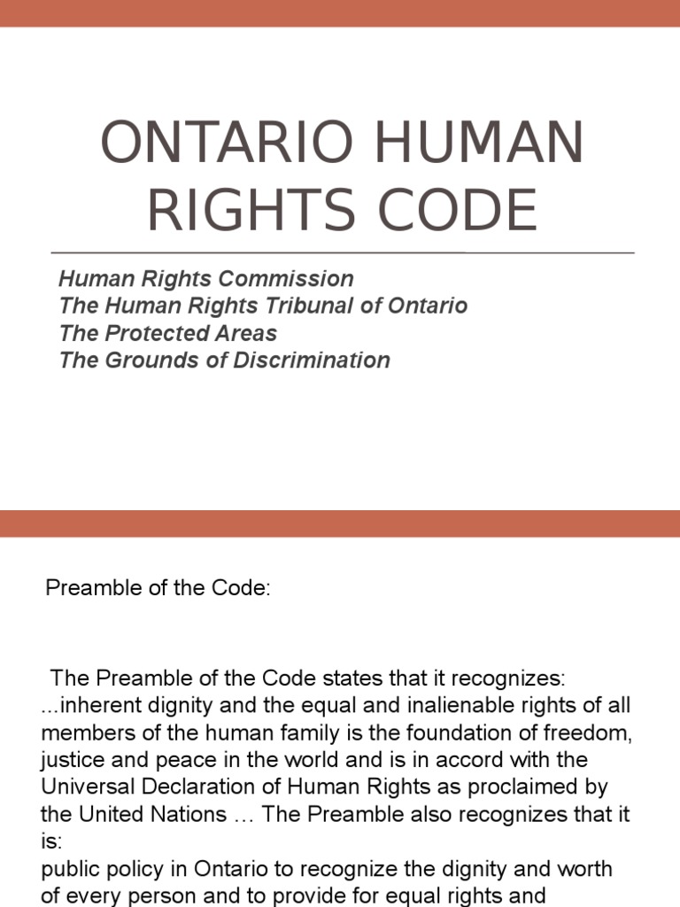 Clu3m Ontario Human Rights Code 2016 PPTX 1 | PDF | Discrimination ...