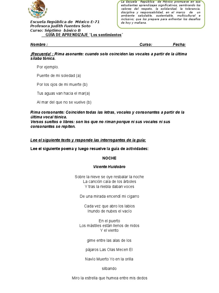 Guía de Aprendizaje: Poemas y Sentimientos | PDF | Rima | Maestros