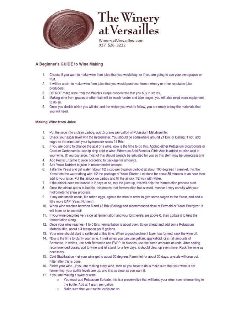 A Beginner's GUIDE To Wine Making | PDF | Fermentation In Winemaking | Wine