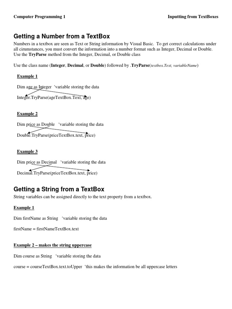 Getting A Number From A Textbox: Computer Programming 1 Inputting From ...