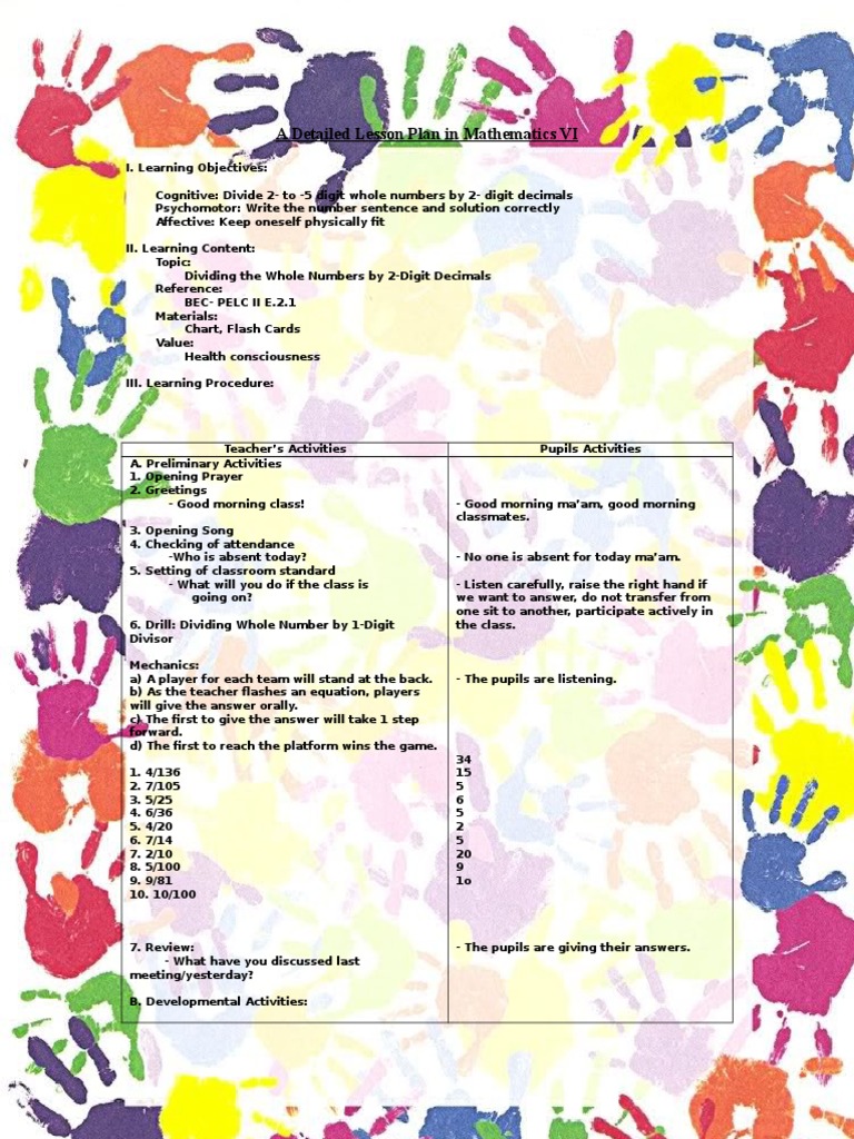 FS Detailed Lesson Plan | PDF | Division (Mathematics) | Lesson Plan