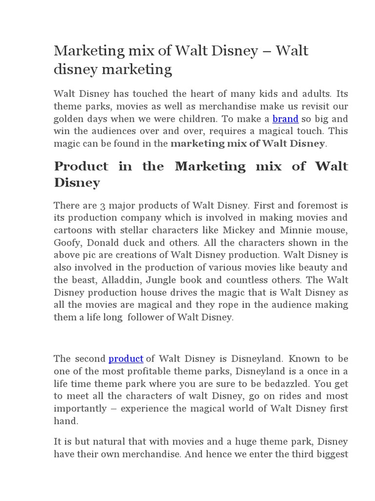 Marketing Mix of Walt Disney | PDF | Disneyland | The Walt Disney Company