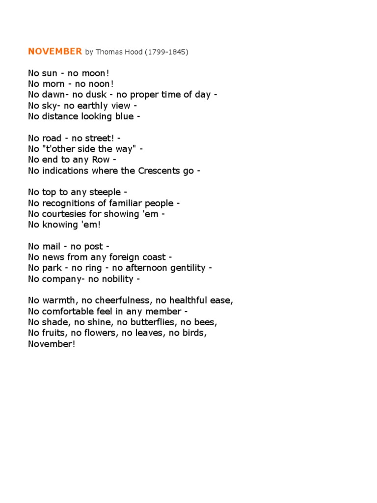 November Poem by Thomas Hood | PDF | Art