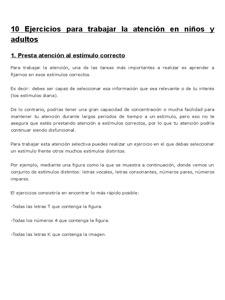 10 Ejercicios Para Trabajar La Atención En Niños Y Adultos Pdf