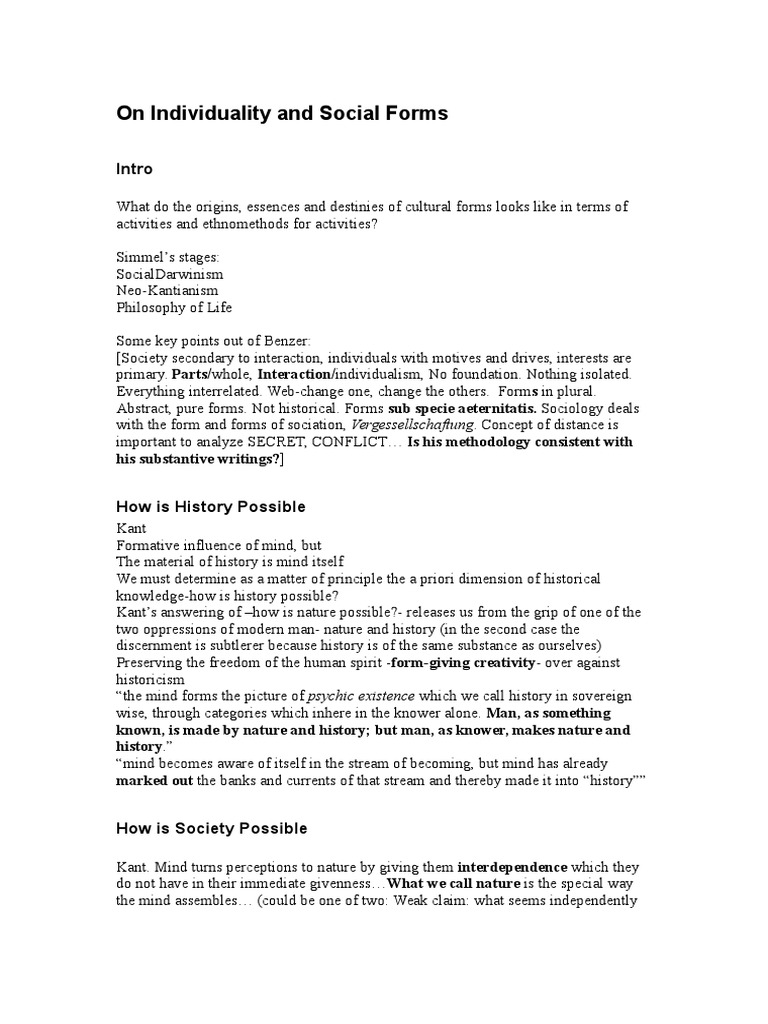 Notes On Simmel, G. Individuality and Social Forms | PDF | A Priori And ...