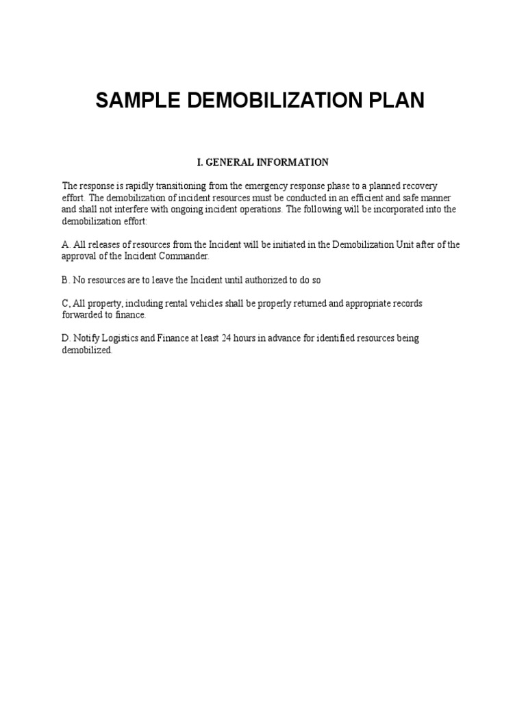 Sample Demob Plan | PDF