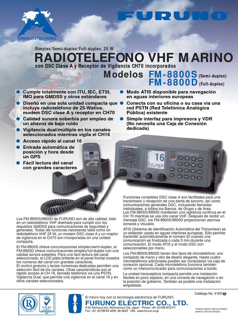 Radiotelefonos VHF marinos Furuno FM-8800S y FM-8800D con funciones DSC ...