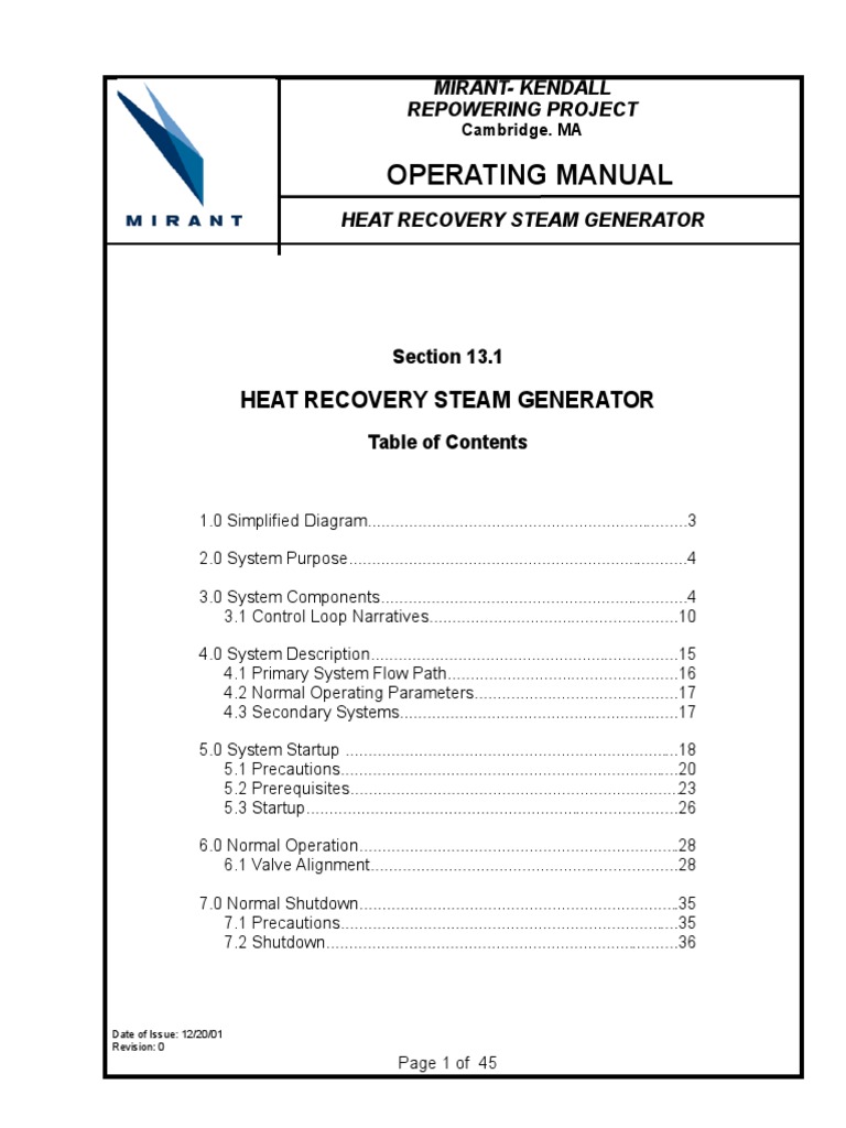 Heat Recovery Steam Generator Operation Manual | PDF | Boiler | Steam