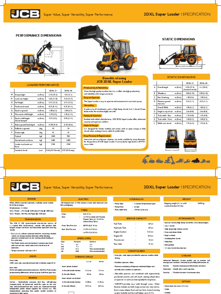 JCB 2DXL Super Loader Specifications | PDF | Loader (Equipment ...