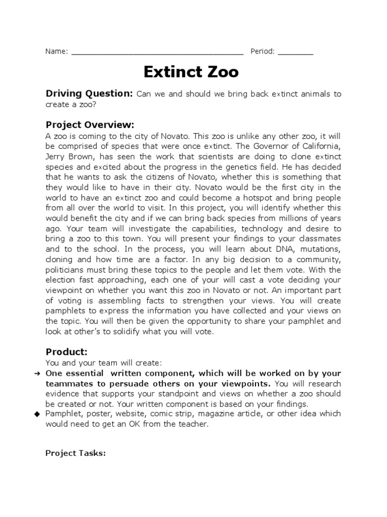 Projectoverviewextinctzoo | PDF | Extinction | Cloning