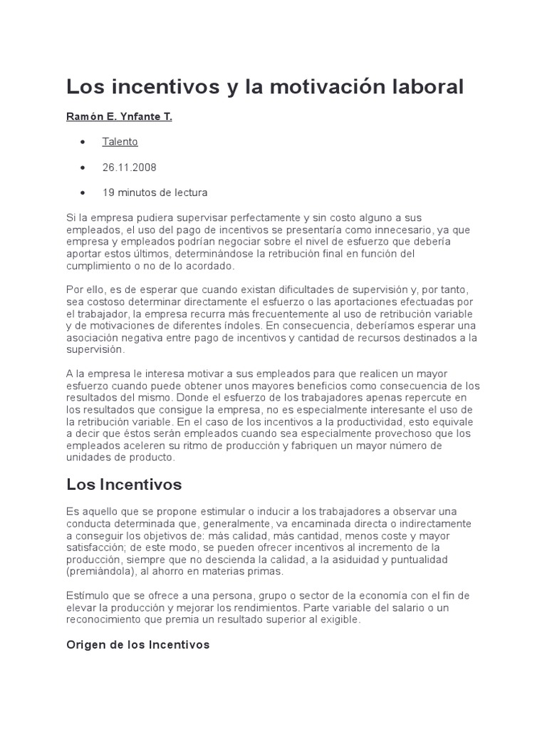 Los Incentivos y La Motivación Laboral | PDF | Motivación | Motivacional