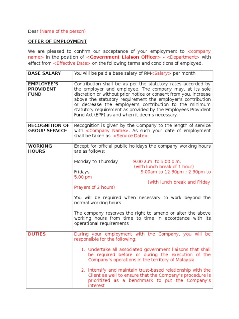 Draft of Employment Contract | PDF | Working Time | Contractual Term